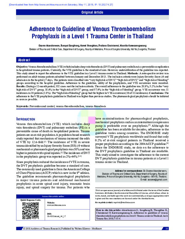 (PDF) Adherence to guideline of venous thromboembolism prophylaxis in a ...