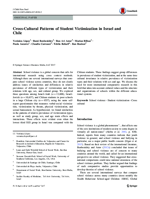 (PDF) Cross-Cultural Patterns of Student Victimization in Israel and Chile