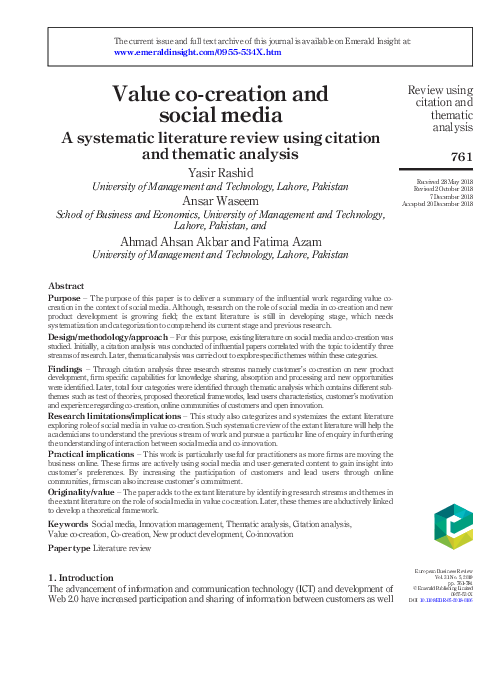 (PDF) Value co-creation and social media