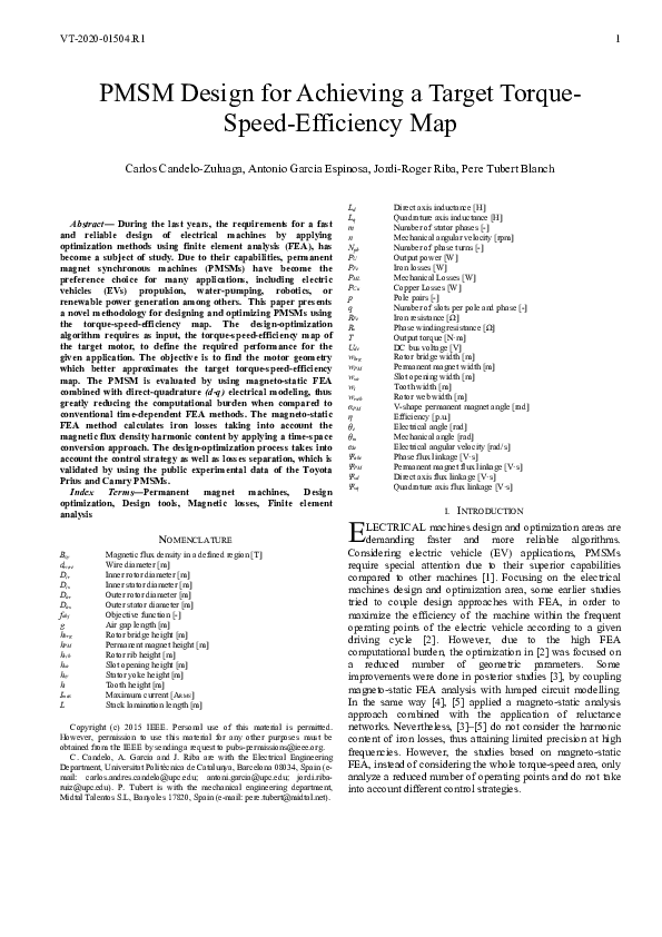 (PDF) PMSM Design for Achieving a Target Torque-Speed-Efficiency Map