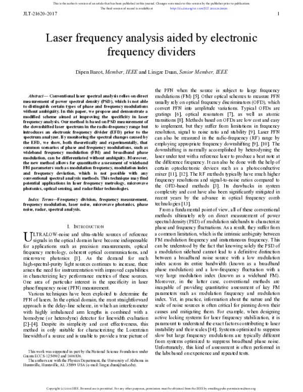(PDF) Laser Frequency Analysis Aided by Electronic Frequency Dividers