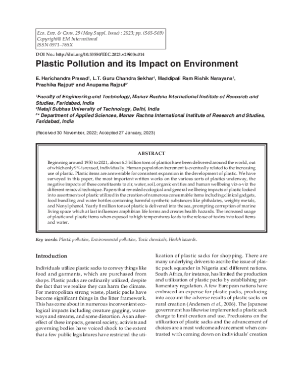 (PDF) Plastic Pollution and its Impact on Environment