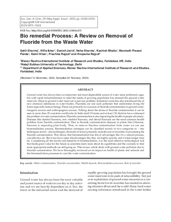 (PDF) Bio remedial Process: A Review on Removal of Fluoride from the ...