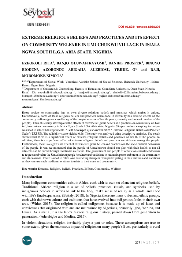 (PDF) Extreme Religious Beliefs and Practices and Its Effect on ...