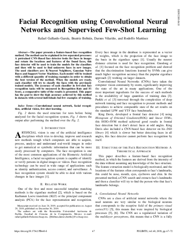 (PDF) Facial Recognition using Convolutional Neural Networks and Supervised Few-Shot Learning
