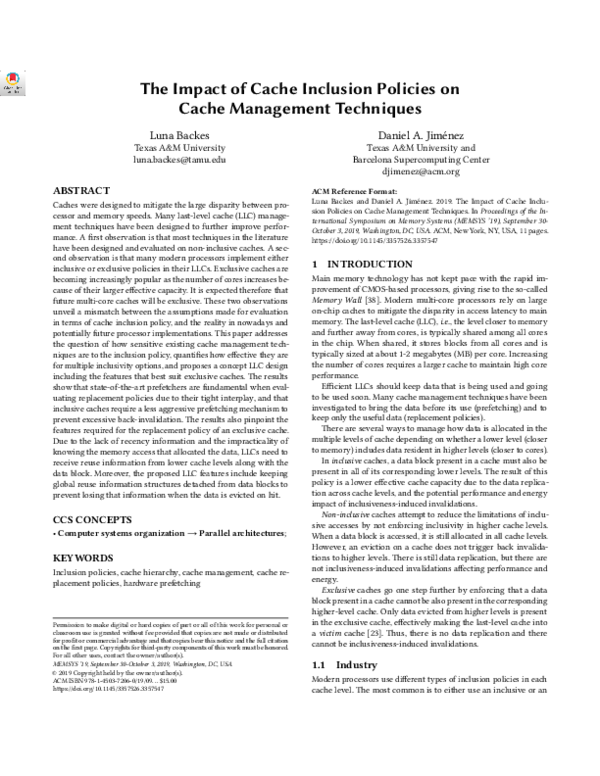 (PDF) The impact of cache inclusion policies on cache management techniques