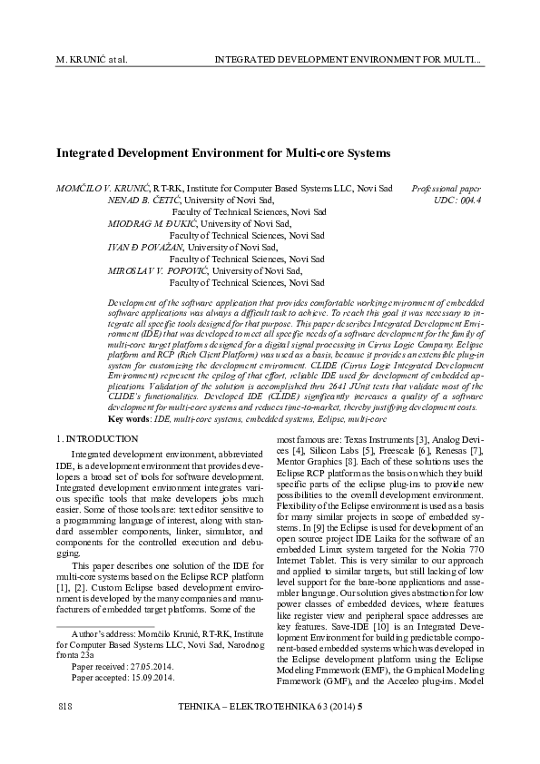 (PDF) Integrated development environment for multi-core systems (PDF) Integrated development environment for multi-core systems