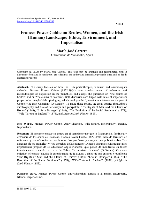 (PDF) Frances Power Cobbe on Brutes, Women, and the Irish (Human ...