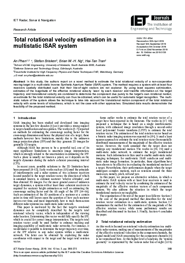 (PDF) Total rotational velocity estimation in a multistatic ISAR system
