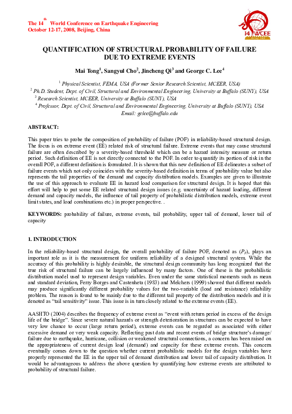 (PDF) Quantification of Structural Probability of Failure Due to Extreme Events