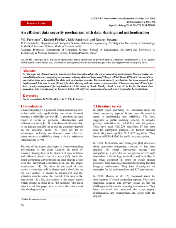 (PDF) An efficient data security mechanism with data sharing and authentication