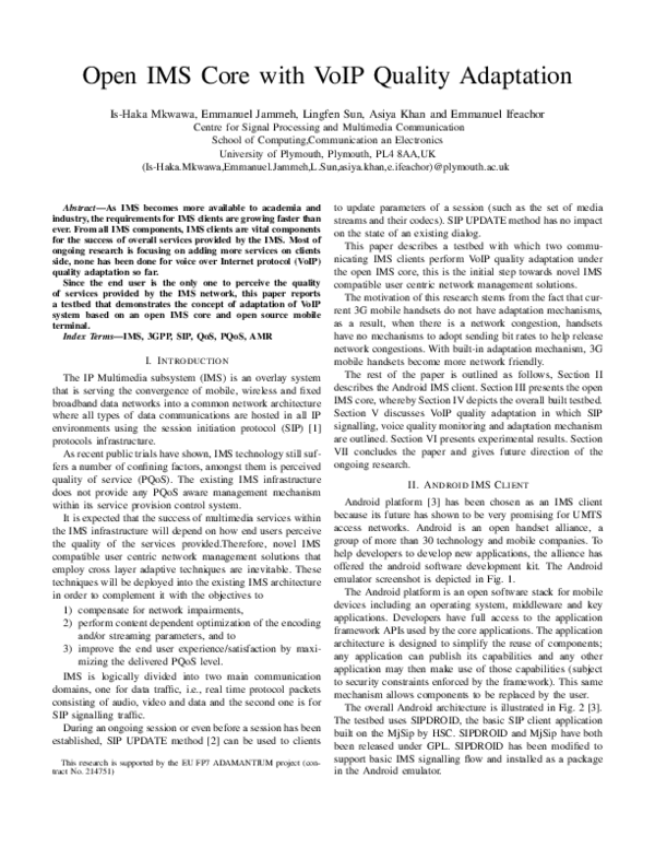 (PDF) Open IMS Core with VoIP Quality Adaptation