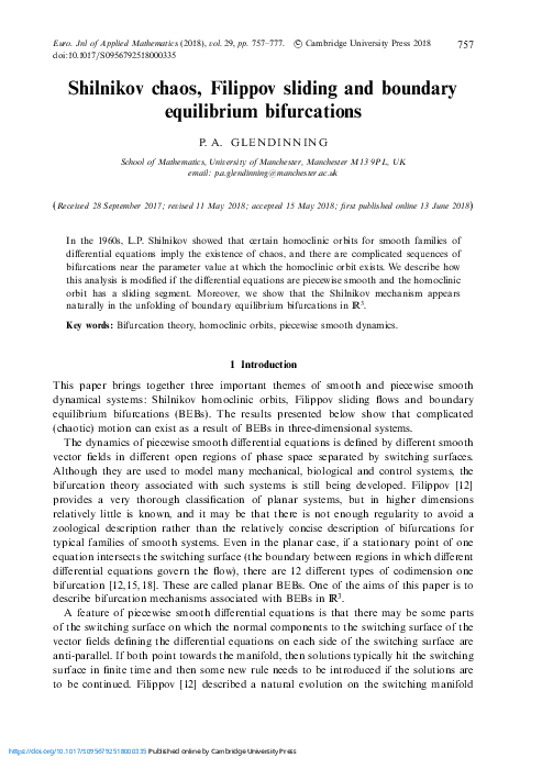 Pdf Shilnikov Chaos Filippov Sliding And Boundary Equilibrium Bifurcations