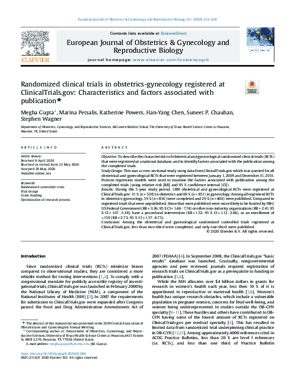 (PDF) Randomized clinical trials in obstetrics-gynecology registered at ...