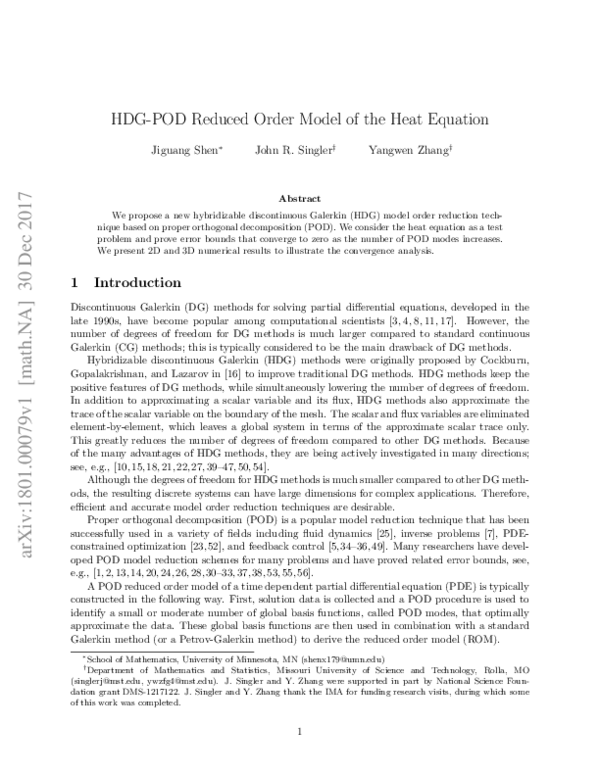 (PDF) HDG–POD reduced order model of the heat equation
