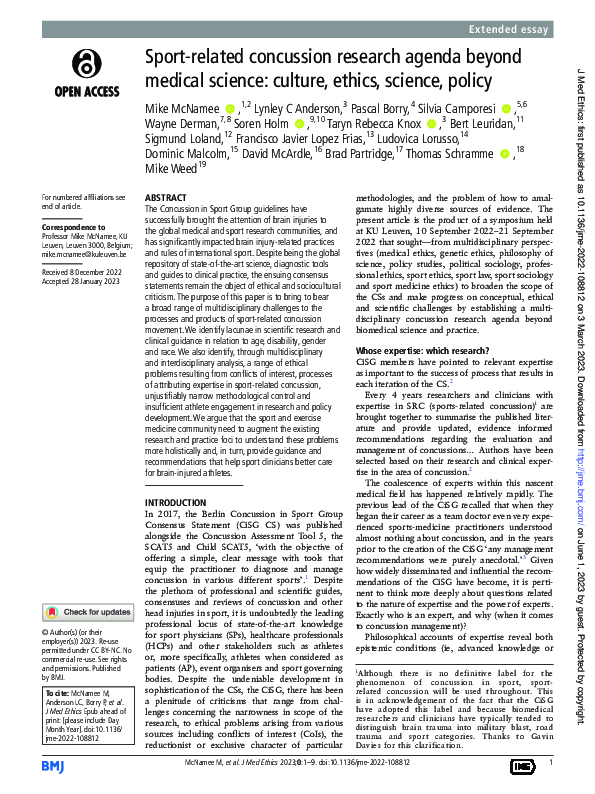 (PDF) Sport-related concussion research agenda beyond medical science ...