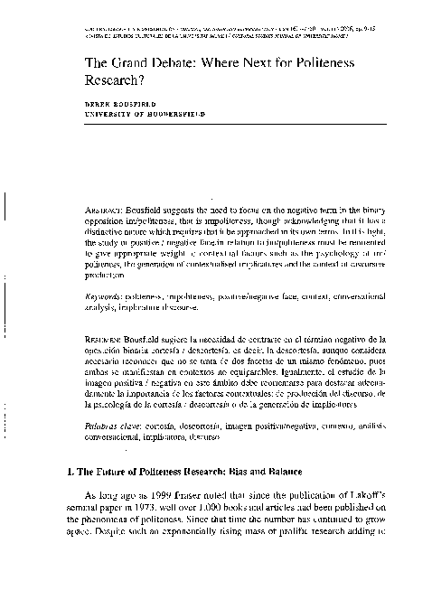 (PDF) The grand debate: where next politeness research?