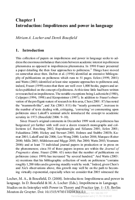 (PDF) Introduction : impoliteness and power in language