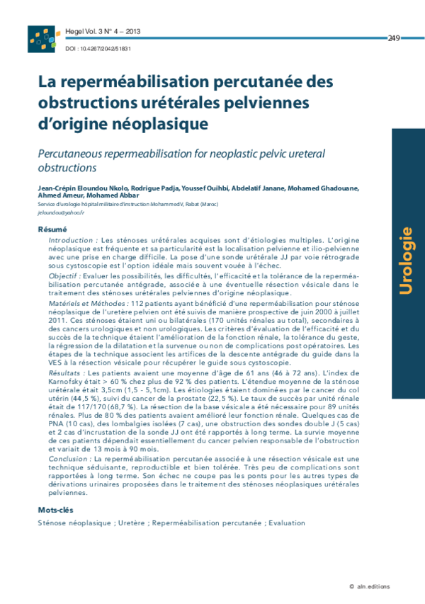 (PDF) La reperméabilisation percutanée des obstructions urétérales ...