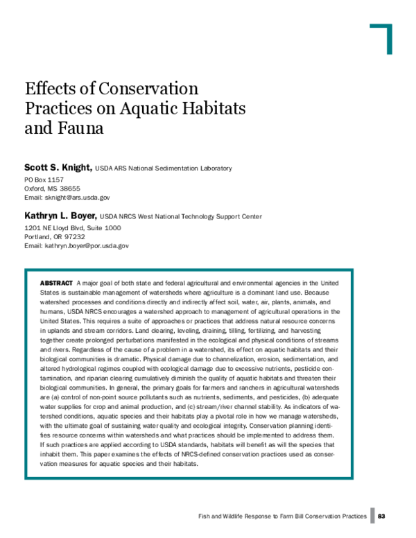 (PDF) Effects of Conservation Practices on Aquatic Habitats and Fauna