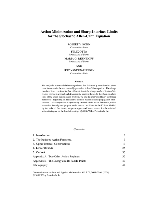 (PDF) Action minimization and sharp-interface limits for the stochastic Allen-Cahn equation