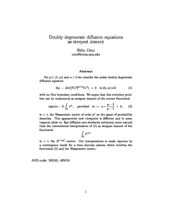 Pdf Doubly Degenerate Diffusion Equations As Steepest Descent
