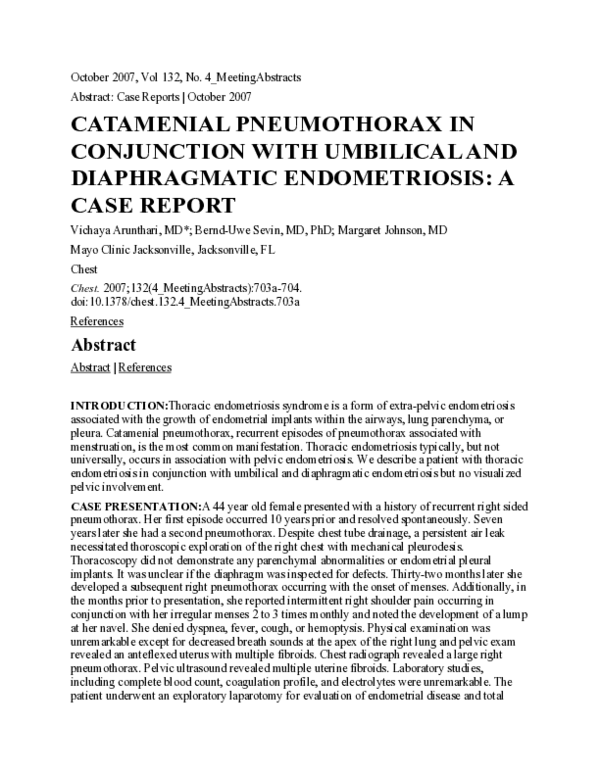 (PDF) Catamenial Pneumothorax in Conjunction with Umbilical and Diaphragmatic Endometriosis: A ...