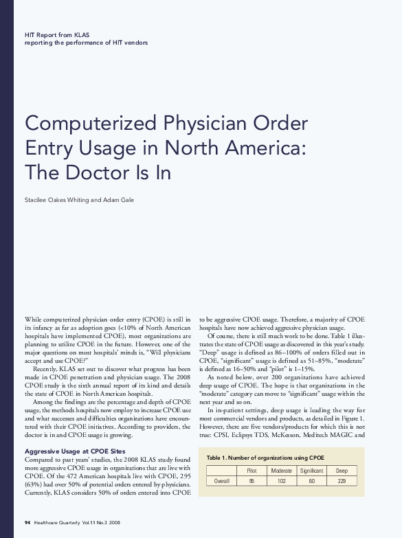 (PDF) Computerized physician order entry usage in North America: the ...