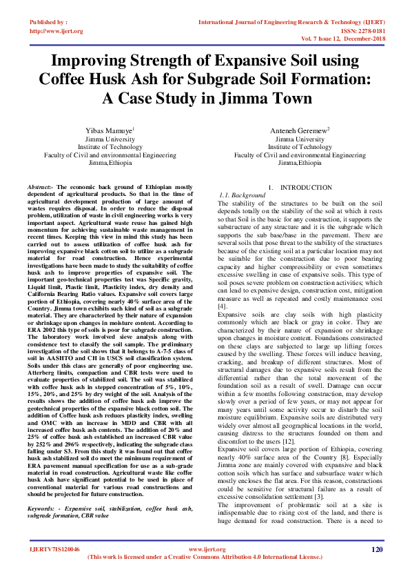 (PDF) Improving Strength of Expansive Soil using Coffee Husk Ash for Subgrade Soil Formation: A ...