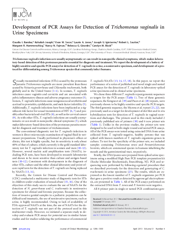 (PDF) Development of PCR Assays for Detection of Trichomonas vaginalis ...