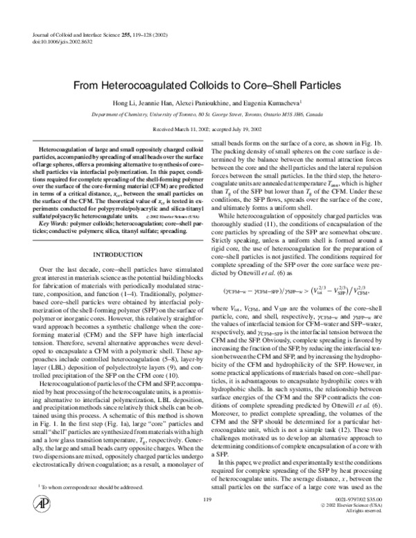 (PDF) From Heterocoagulated Colloids to Core–Shell Particles