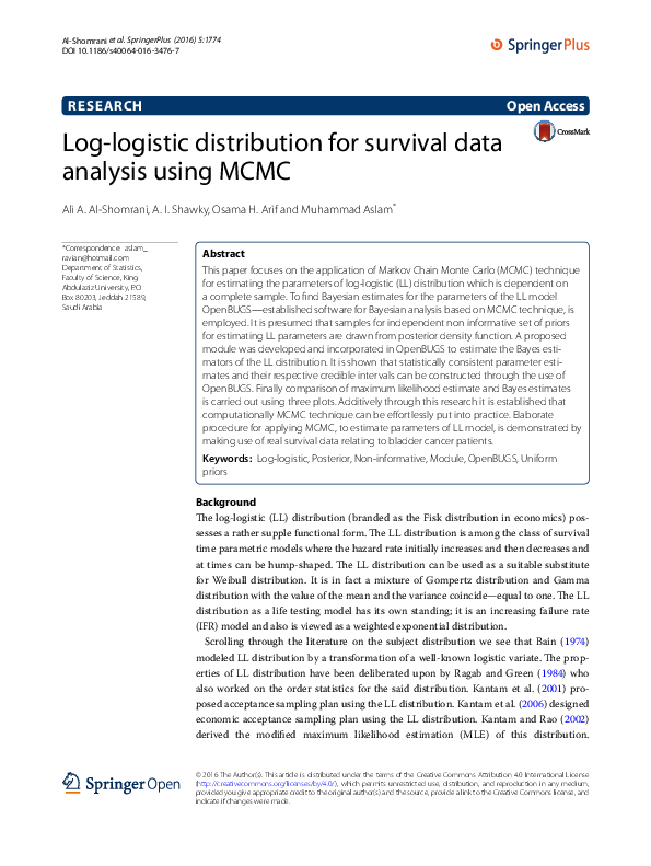 (PDF) Log-logistic distribution for survival data analysis using MCMC