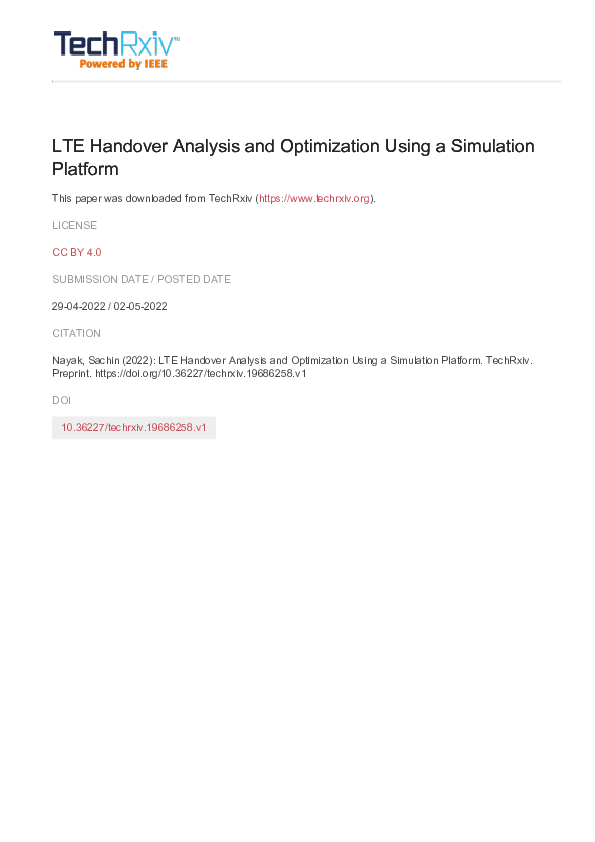 (PDF) LTE Handover Analysis and Optimization Using a Simulation Platform