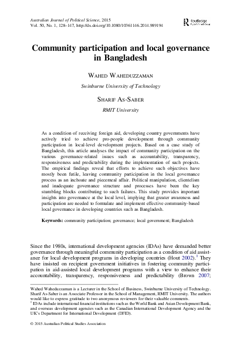 (PDF) Community participation and local governance in Bangladesh