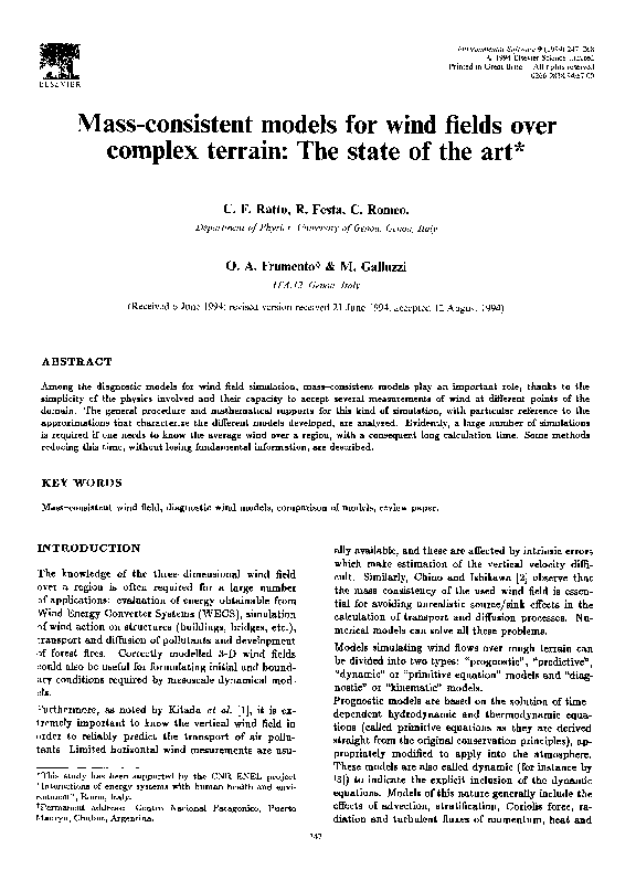 (PDF) Mass-consistent models for wind fields over complex terrain: The ...