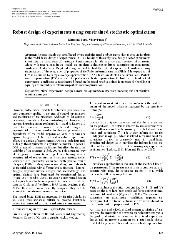 Pdf Robust Design Of Experiments Using Constrained Stochastic