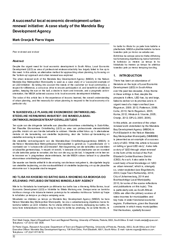 (PDF) A successful local economic development-urban renewal initiative ...