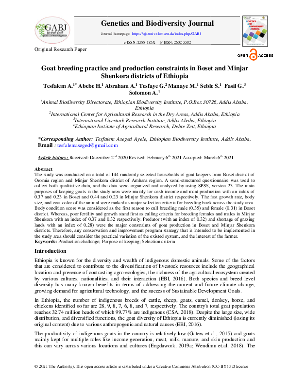 (PDF) Goat breeding practice and production constraints in Boset and Minjar Shenkora districts ...