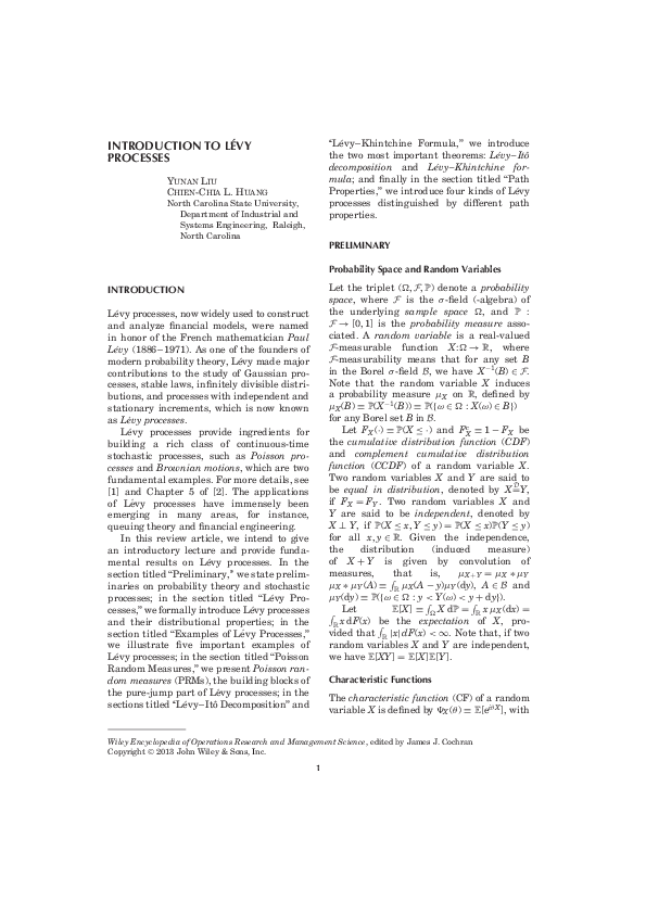 (PDF) Introduction to Lévy Processes