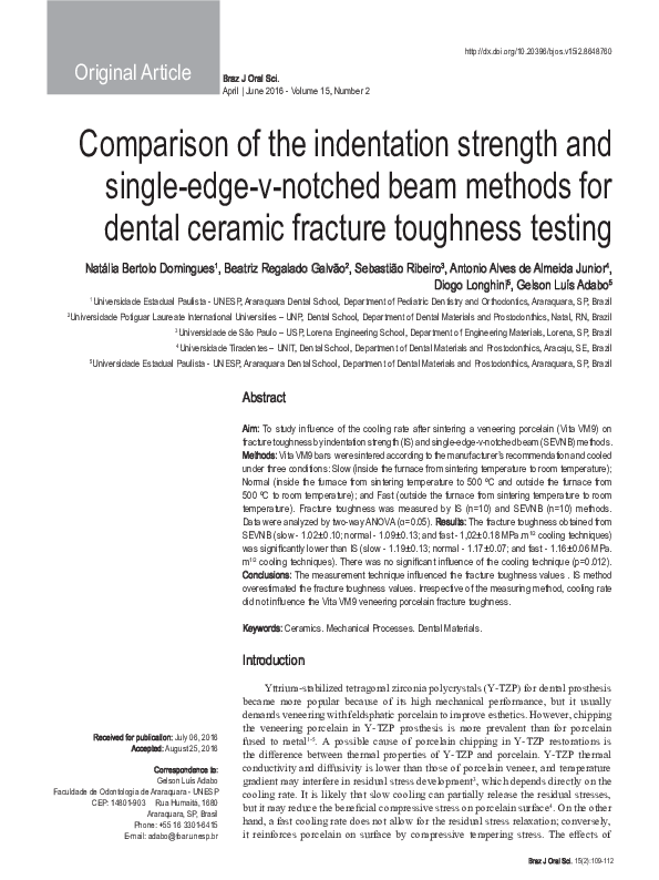 (PDF) Comparison of the indentation strength and single-edge-v-notched beam methods for dental ...