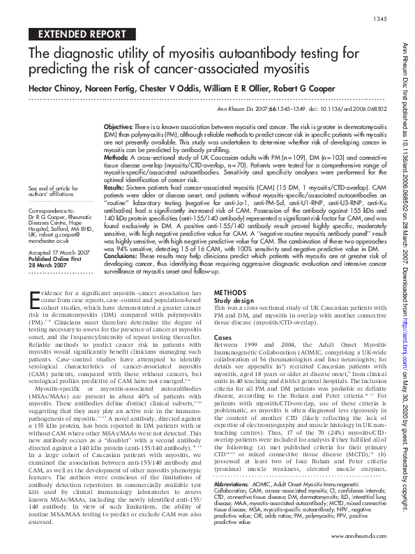 (PDF) The diagnostic utility of myositis autoantibody testing for ...