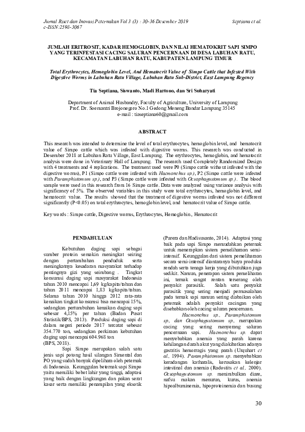 (PDF) Jumlah Eritrosit, Kadar Hemoglobin, Dan Nilai Hematokrit Sapi ...