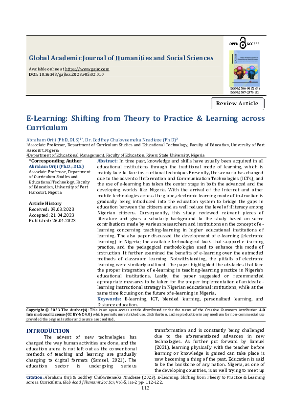 (PDF) E-Learning: Shifting from Theory to Practice & Learning across ...
