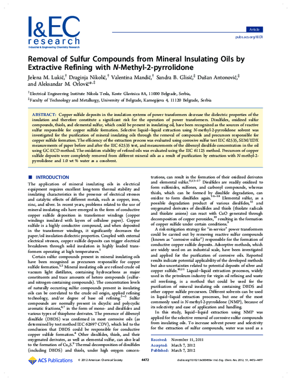 (PDF) Removal of Sulfur Compounds from Mineral Insulating Oils by ...