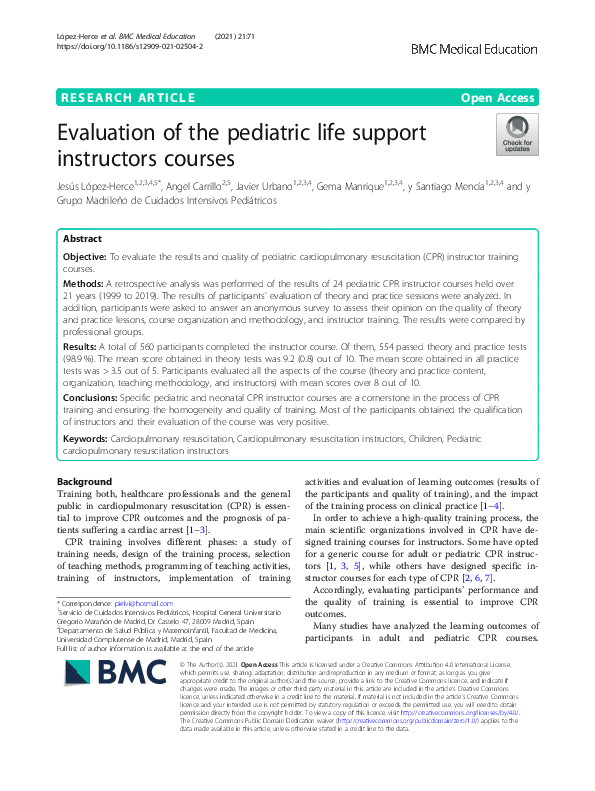 (PDF) Evaluation of the pediatric life support instructors courses