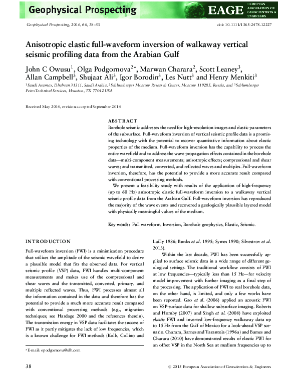 (PDF) Anisotropic Elastic Inversion of Seismic Data