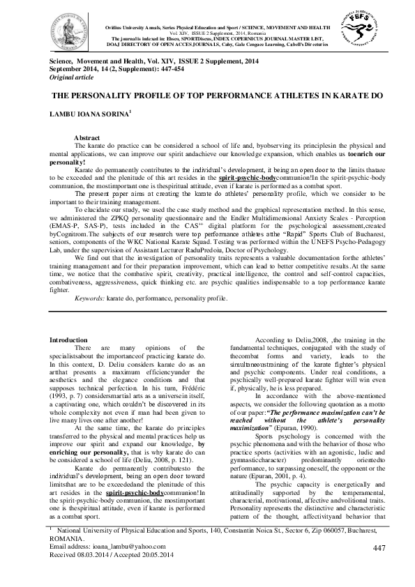 (PDF) The Personality Profile of Top Performance Athletes in Karate Do