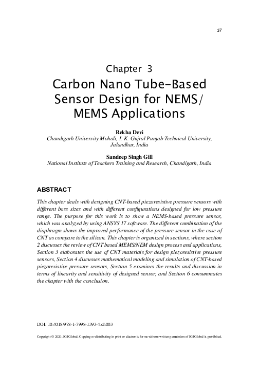 (PDF) Carbon Nano Tube-Based Sensor Design for NEMS/MEMS Applications