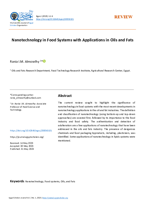 (PDF) Nanotechnology in Food Systems with Applications in Oils and Fats
