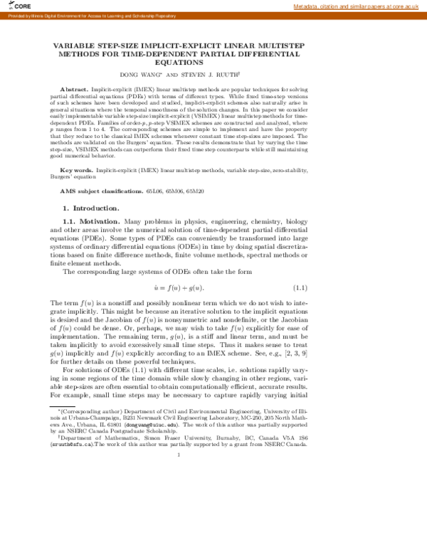 (PDF) Variable step-size implicit-explicit linear multistep methods for time-dependent partial ...